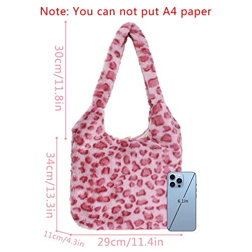 Women Plush Shoulder Bags Cute Bear Pattern Plush Tote Handbag Girls Shopping Dating Bag