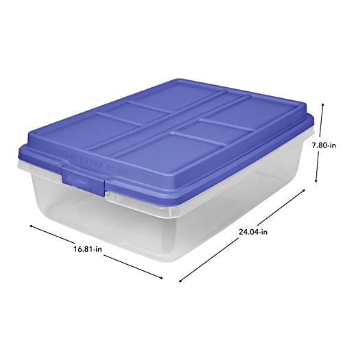 GERSH 40 Qt. Clear Plastic Storage Bin with Blue HI-Rise Lid, 6 Pack