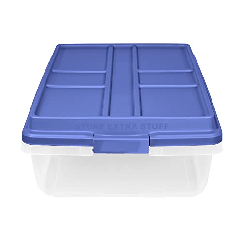 GERSH 40 Qt. Clear Plastic Storage Bin with Blue HI-Rise Lid, 6 Pack