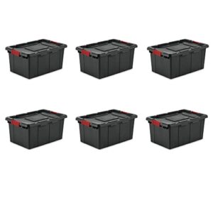 qtiq 15 gallon industrial tote plastic, black, set of 6