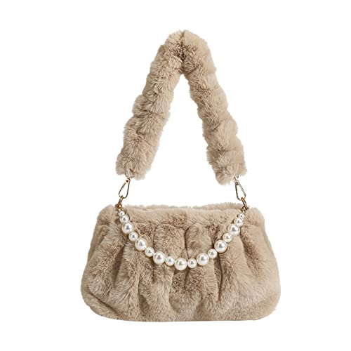 aiunone Furry Handbag Women's Shoulder Bag - Fashion Women's Evening Purse Faux Fur Bag Autumn Winter Handbag