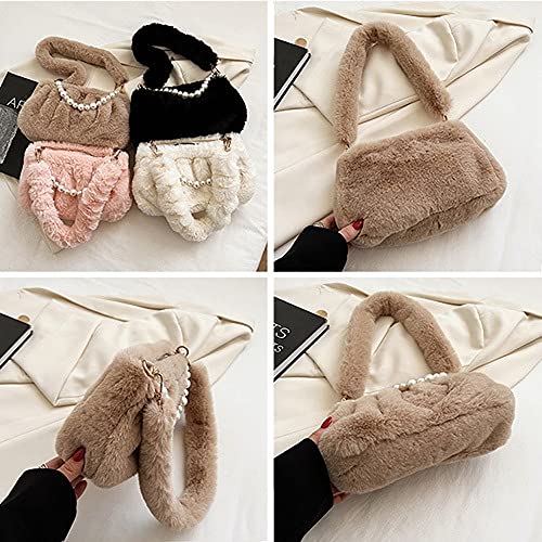 aiunone Furry Handbag Women's Shoulder Bag - Fashion Women's Evening Purse Faux Fur Bag Autumn Winter Handbag