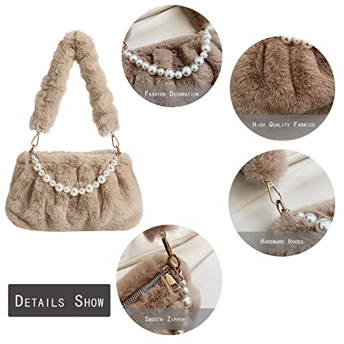 aiunone Furry Handbag Women's Shoulder Bag - Fashion Women's Evening Purse Faux Fur Bag Autumn Winter Handbag