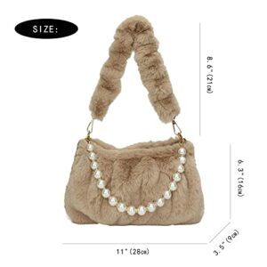 aiunone Furry Handbag Women's Shoulder Bag - Fashion Women's Evening Purse Faux Fur Bag Autumn Winter Handbag