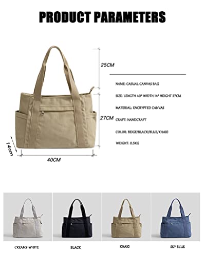 Meyooha Tote Bag Large-Capacity Canvas Bag Women'S Shoulder Retro Casual Canvas Handbag Literary Tote Bag Women