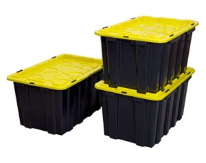 qtiq 15.8 gal. heavy-duty plastic storage bins, black and yellow, 3 count