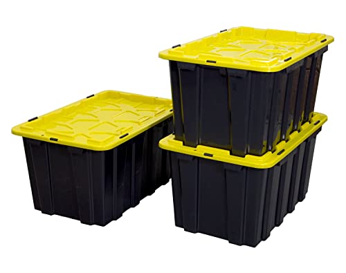 QTIQ 15.8 Gal. Heavy-Duty Plastic Storage Bins, Black and Yellow, 3 Count