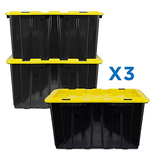 QTIQ 15.8 Gal. Heavy-Duty Plastic Storage Bins, Black and Yellow, 3 Count