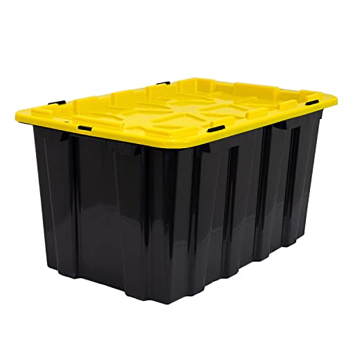 QTIQ 15.8 Gal. Heavy-Duty Plastic Storage Bins, Black and Yellow, 3 Count