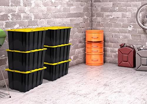 QTIQ 15.8 Gal. Heavy-Duty Plastic Storage Bins, Black and Yellow, 3 Count