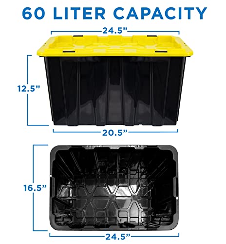 QTIQ 15.8 Gal. Heavy-Duty Plastic Storage Bins, Black and Yellow, 3 Count