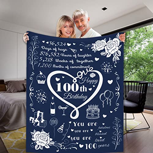 100th Birthday Gifts for Men Women Blanket,100 Years Birthday Sherpa Flannel Throw Blanket,Happy 100 Year Old Birthday Decorations Blanket to dad mom Grandfather Grandmother Birthday Gifts.60 X50