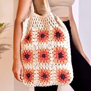 Hand Knit Boho Bags| White Boho Tote Bags for Women| Macrame Tote Bags| Crochet Woven Shoulder Bags|Cotton Bags| Boho Handbags|Travel Crochet Bags