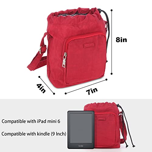 Lily queen Small Drawstring Crossbody Bags for Women Fashion Nylon Bucket Purse Lightweight Red