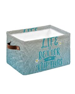 storage cubes organizer with handles, frangipani and life is better in the flip flops storage bins fabric collapsible storage baskets for shelf closet nursery cloth organizers box blue seawater 1pcs