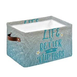 Storage Cubes Organizer with Handles, Frangipani and Life is Better in the Flip Flops Storage Bins Fabric Collapsible Storage Baskets for Shelf Closet Nursery Cloth Organizers Box Blue Seawater 1pcs