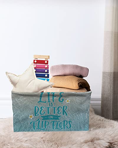 Storage Cubes Organizer with Handles, Frangipani and Life is Better in the Flip Flops Storage Bins Fabric Collapsible Storage Baskets for Shelf Closet Nursery Cloth Organizers Box Blue Seawater 1pcs