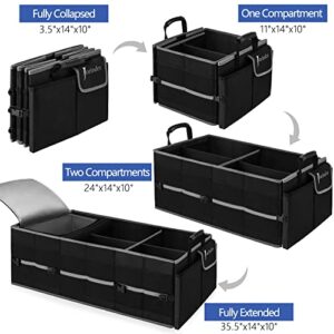 Trunk Organizer With Built-In Insulated Leak Proof Cooler Bag,Collapsible Cargo Organizer For Suv With Non Slip Bottom Strips,3 Large Compartments Foldable Waterproof Portable Car Storage Box