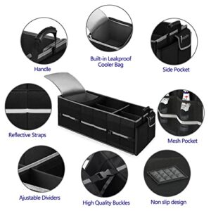 Trunk Organizer With Built-In Insulated Leak Proof Cooler Bag,Collapsible Cargo Organizer For Suv With Non Slip Bottom Strips,3 Large Compartments Foldable Waterproof Portable Car Storage Box