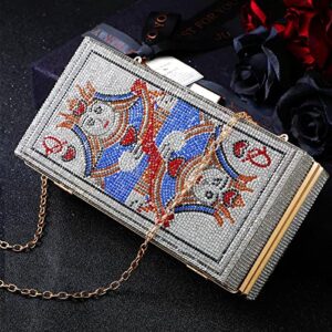 Poker Card Queen Clutch Purses for Women Bling Rhinestone Evening Bag Crystal Evening Clutch Novelty Card Shaped Handbag for Women Girls Party