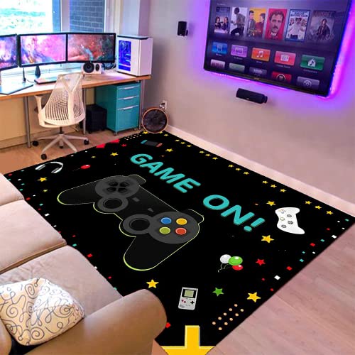 CANARO Game Rug Teen Boys Carpet, Gaming Rugs ’s Bedroom with Gamer Controller Decoration Non Slip Floor Mat for Bedroom Living Room Playroom Sofa Indoor Outdoor Area Black Décor, small 31x20inch