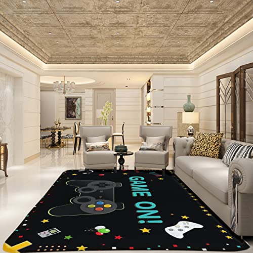 CANARO Game Rug Teen Boys Carpet, Gaming Rugs ’s Bedroom with Gamer Controller Decoration Non Slip Floor Mat for Bedroom Living Room Playroom Sofa Indoor Outdoor Area Black Décor, small 31x20inch