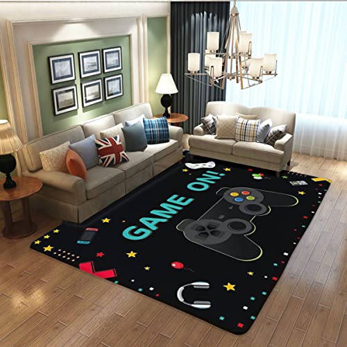 CANARO Game Rug Teen Boys Carpet, Gaming Rugs ’s Bedroom with Gamer Controller Decoration Non Slip Floor Mat for Bedroom Living Room Playroom Sofa Indoor Outdoor Area Black Décor, small 31x20inch