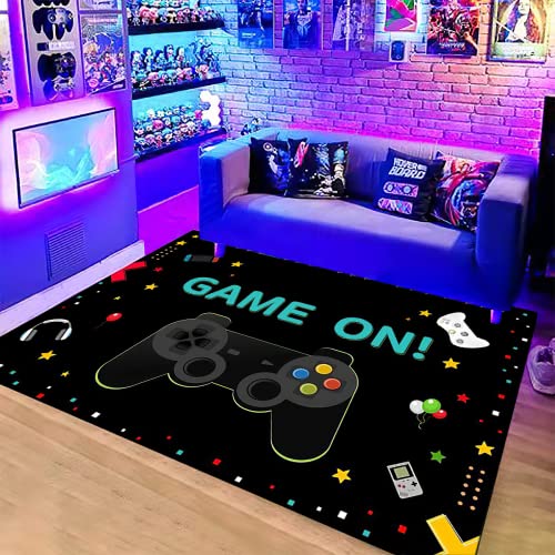 CANARO Game Rug Teen Boys Carpet, Gaming Rugs ’s Bedroom with Gamer Controller Decoration Non Slip Floor Mat for Bedroom Living Room Playroom Sofa Indoor Outdoor Area Black Décor, small 31x20inch