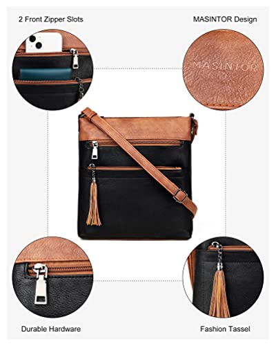 MASINTOR Crossbody Purses for Women, Multi Pocket Casual Crossbody Bag, Adjustable Strap Shoulder Bag with Tassel