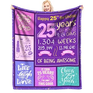 jnufoju 25th birthday gifts for women – 25th birthday decorations for women – 25th birthday gift flannel throw blanket 60 x 50 inch – best gifts for 25 year old woman – gift for 25 year old female