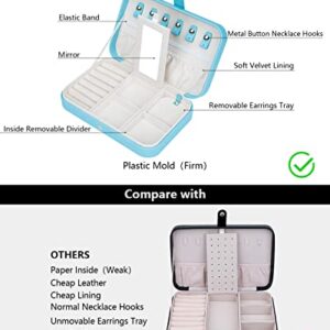 V-LAFUY Jewelry Travel Box Small Jewelry Travel Case with Mirror, Portable Jewelry Box Travel for Women Girl, Jewelry Case for Traveling, Blue N