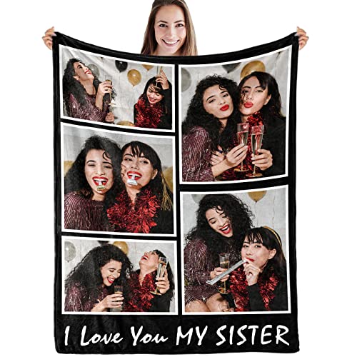 Yofair Gifts for Sister Customized Blankets with Photos Soft Plush Flannel Throw Personalized Blanket Unique Birthday Gifts for Sister from Brother, Sister