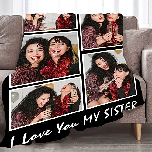 Yofair Gifts for Sister Customized Blankets with Photos Soft Plush Flannel Throw Personalized Blanket Unique Birthday Gifts for Sister from Brother, Sister