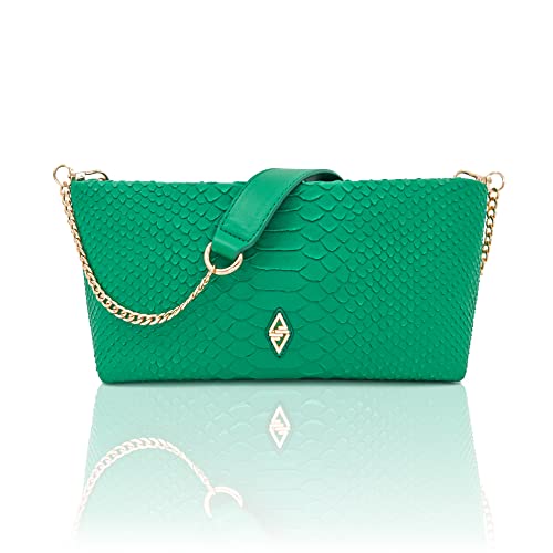 ZuTrenD Women's Aron Shoulder Bag Crossbody Bag - Crocodile Pattern PU Leather Purse (Grass Green)