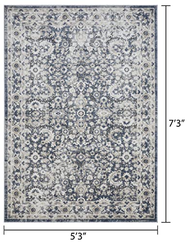 LOOMAKNOTI Kehleigh Otindas 5' x 7' Blue Oriental Indoor Area Rug