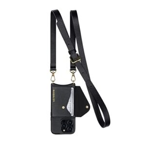 Bandolier Hailey Crossbody Phone Case and Wallet - Black Leather with Gold Detail - Compatible with iPhone 14 Pro Max