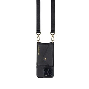 Bandolier Hailey Crossbody Phone Case and Wallet - Black Leather with Gold Detail - Compatible with iPhone 14 Pro Max