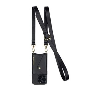 Bandolier Hailey Crossbody Phone Case and Wallet - Black Leather with Gold Detail - Compatible with iPhone 14 Pro Max