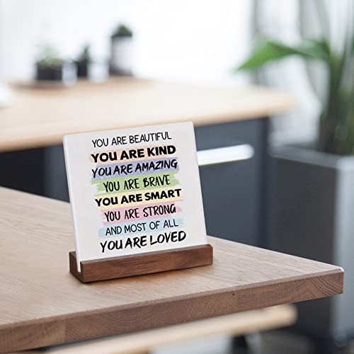 Inspirational Desk Decor Sign Gifts for Women, Encouragement Cheer Up Office Plaques with Wooden Stand, Birthday, Christmas Gift for Coworker, Women, Friend,Employee