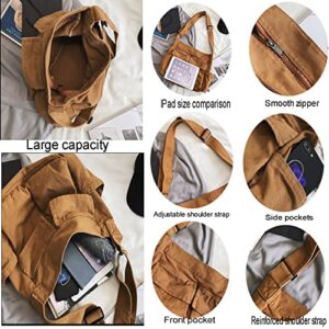 Canvas Messenger Bag Large Hobo Tote Crossbody Bag Retro Shoulder Bag for Women Teen Girls with Multiple Pockets