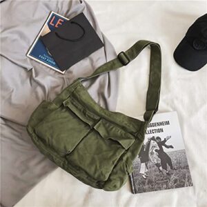 Canvas Messenger Bag Large Hobo Tote Crossbody Bag Retro Shoulder Bag for Women Teen Girls with Multiple Pockets