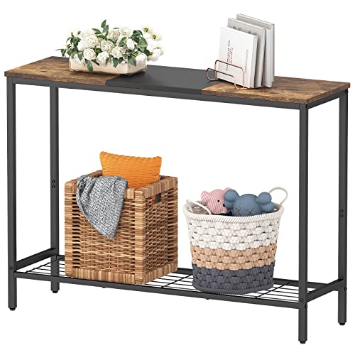 Lifewit 39.4" Console Entryway Table, 2-Tier Industrial Sofa Table with Storage Shelves for Hallway, Living Room,Bedroom, Metal Frame, Rustic Brown & Black, Easy Assembly