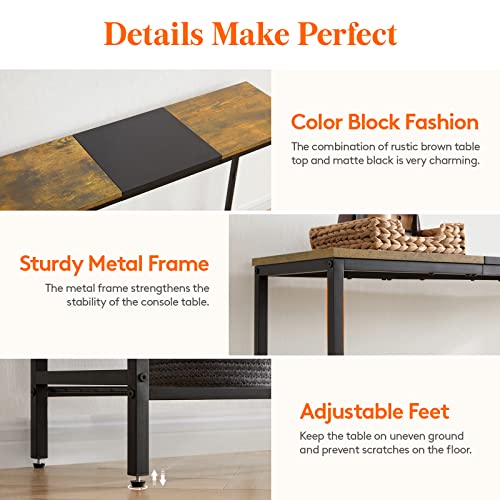 Lifewit 39.4" Console Entryway Table, 2-Tier Industrial Sofa Table with Storage Shelves for Hallway, Living Room,Bedroom, Metal Frame, Rustic Brown & Black, Easy Assembly