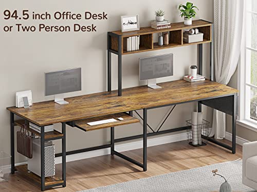 SEDETA L Shaped Computer Desk, Reversible Corner Desk or 94.5" Office Desk, Computer Desk with Led Lights, Keyboard Tray, Headphone Hook and Storage Shelves for Home Office, Rustic Brown