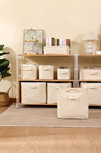 YONBEN Decorative Basket Rectangular Fabric Storage Bin Organizer Basket with Handles for Clothes Storage (14.5 x 10.2 x 6.2, Beige)