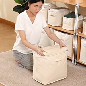 YONBEN Decorative Basket Rectangular Fabric Storage Bin Organizer Basket with Handles for Clothes Storage (14.5 x 10.2 x 6.2, Beige)