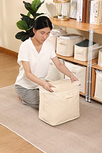 YONBEN Decorative Basket Rectangular Fabric Storage Bin Organizer Basket with Handles for Clothes Storage (14.5 x 10.2 x 6.2, Beige)