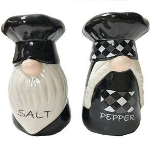 KARALIN Ceramic Salt & Pepper Shaker Sets Tabletop Accessories Cute Gnomes Chef Design Family Gifts with Gift Box ready (Black & White)