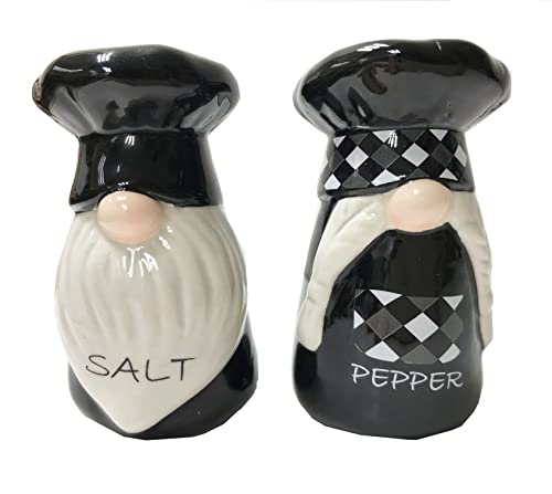 KARALIN Ceramic Salt & Pepper Shaker Sets Tabletop Accessories Cute Gnomes Chef Design Family Gifts with Gift Box ready (Black & White)