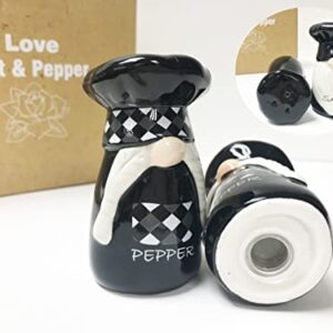 KARALIN Ceramic Salt & Pepper Shaker Sets Tabletop Accessories Cute Gnomes Chef Design Family Gifts with Gift Box ready (Black & White)